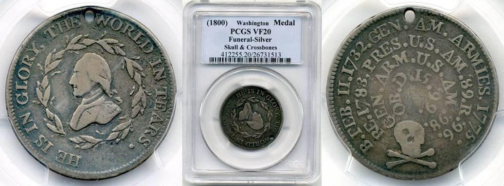 1800 Washington Funeral Medal, Skull & Crossbones PCGS VF20