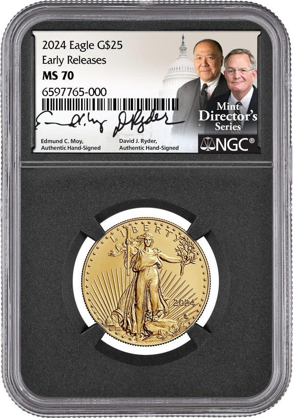 2024 $25 GOLD EAGLE NGC MS70 HAND SIGNED BY U.S. MINT DIRECTORS EDMUND