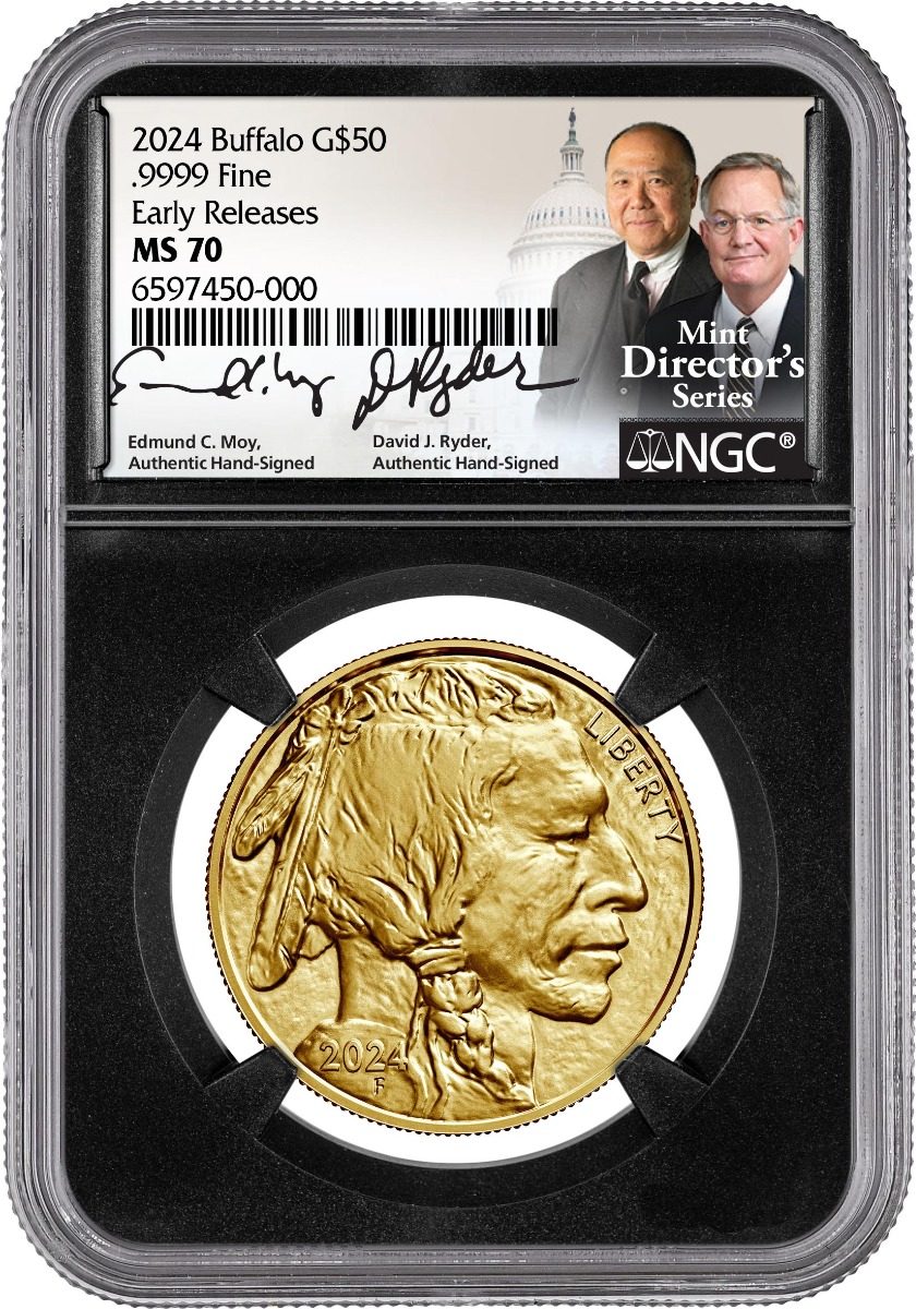2024 $50 GOLD BUFFALO NGC MS70 HAND SIGNED BY U.S. MINT DIRECTORS EDMU